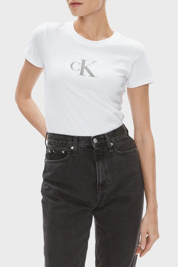 Calvin Klein Kadın Logo Detaylı Kısa Kollu Beyaz T Shirt Jeanslab
